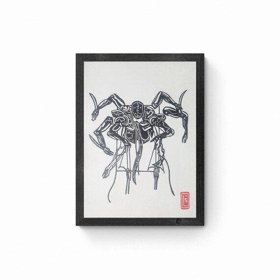 Metal Gear Solid 4 Inspired Lino Print Screaming Mantis - Etsy