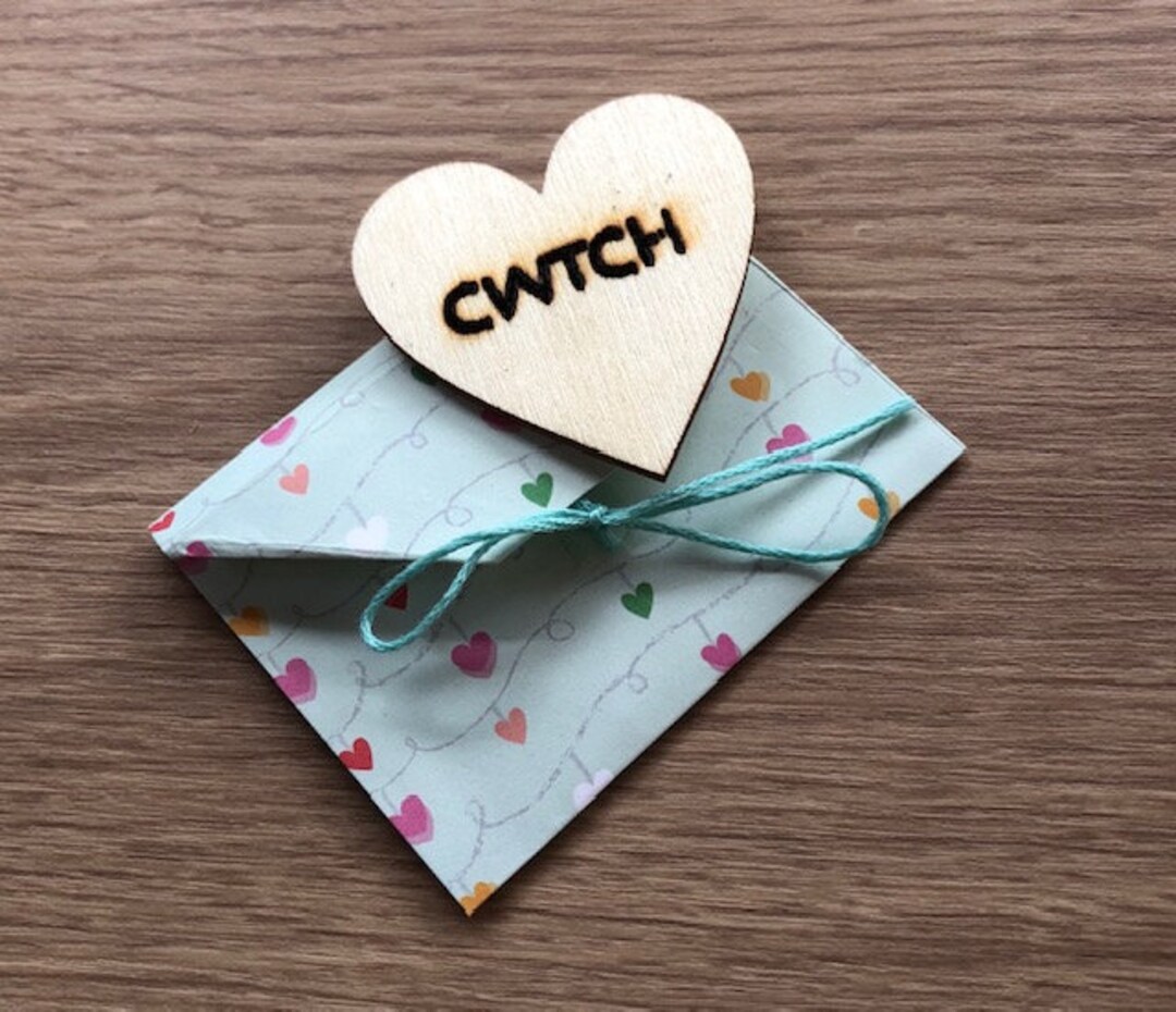 A 'cwtch .. Thank You .. Hug .. and Pocket Hug .. Wooden Heart Token ...