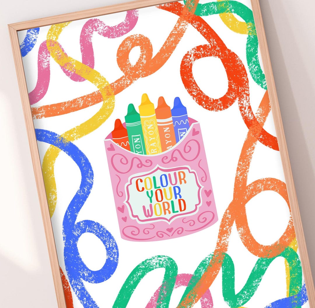 Hand Drawn Crayon Colour Your World Motivational Children's Wall Art ...
