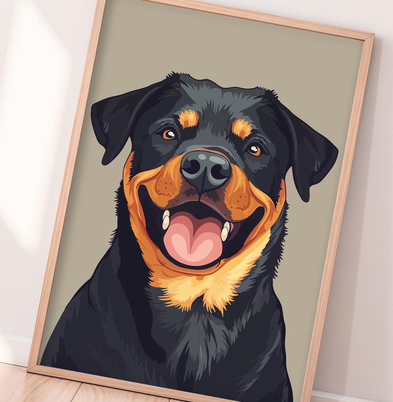 Rottweiler Dog Print | A4 A3 House Pet Wall Art Poster. Animal Lover ...