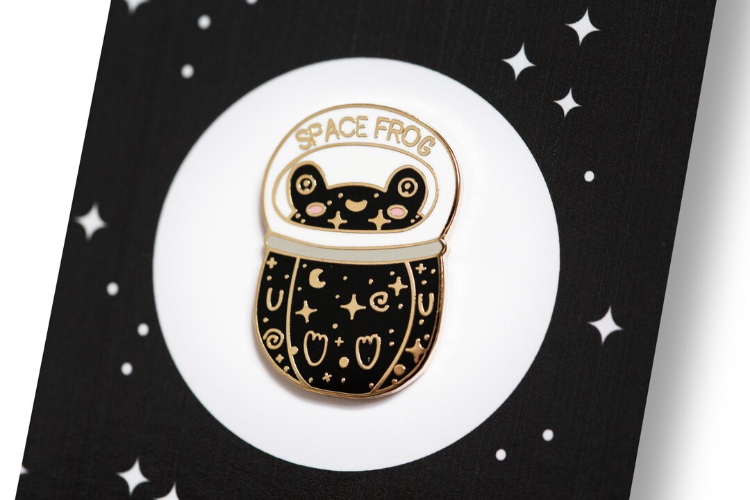 Space Frog Illustrated Enamel Pin Badge. Cute Chubby Froggy With ...