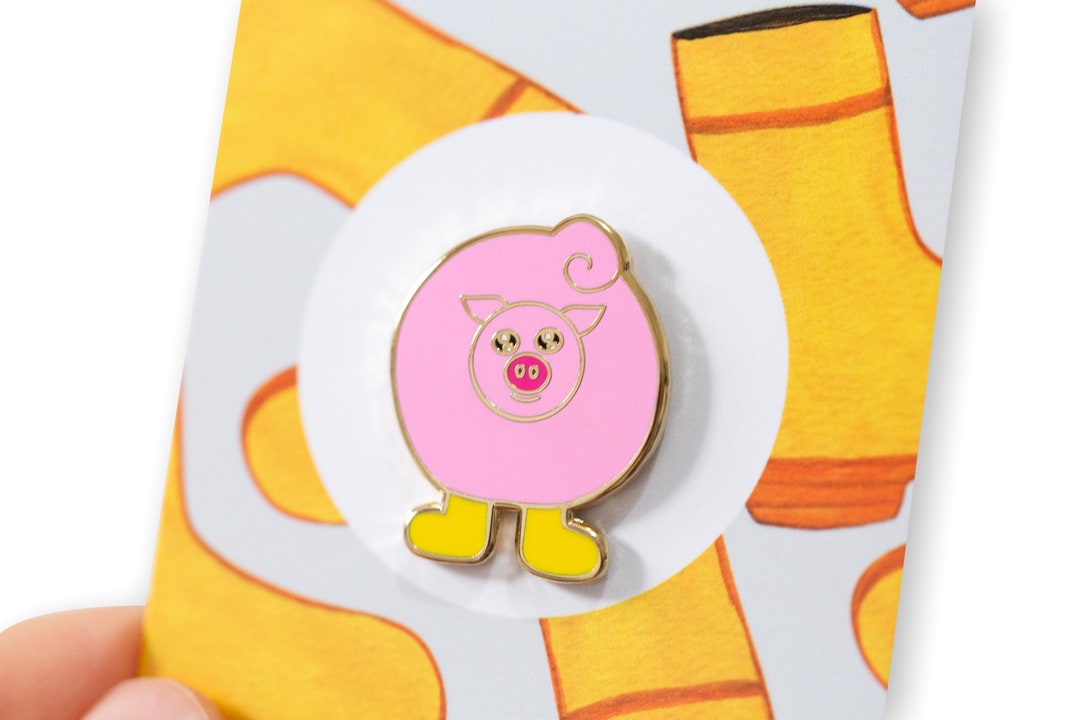 Pig in Yellow Wellies Enamel Pin. Cute Novelty Badge UK Handmade Pins ...