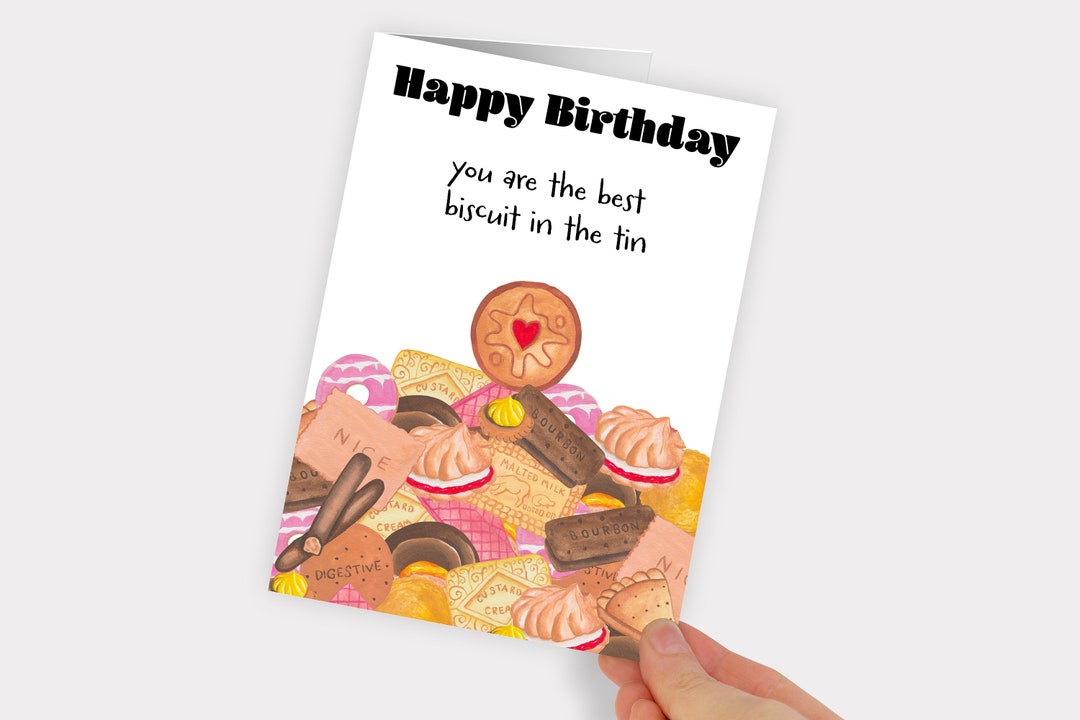 Happy Birthday British Biscuit Watercolour Hand Painted Printed ...