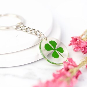 Real Pressed Four Leaf Clover Silver Keyring. Lucky Resin Ring Key ...