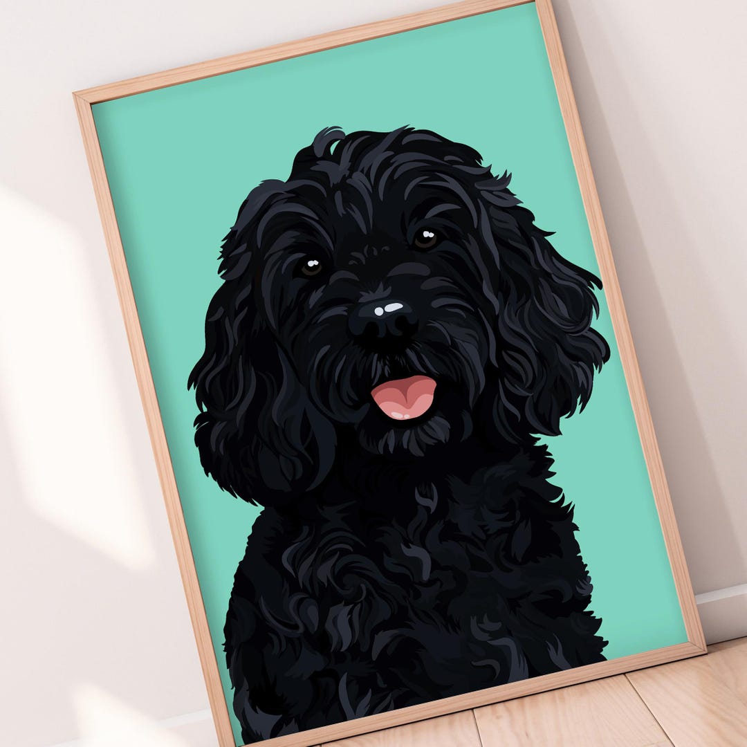 Cockapoo Black Dog Print | A4 A3 House Pet Wall Art Pink Poster. Animal ...