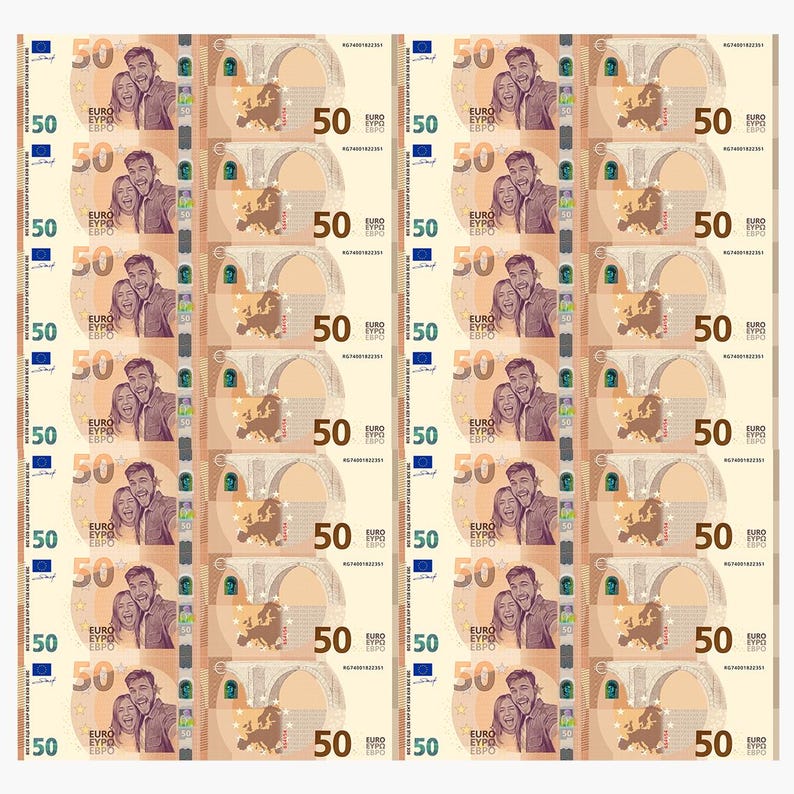 50 euros, faux billets de banque en euros, monnaie personnalisée, billets en euros à imprimer ...