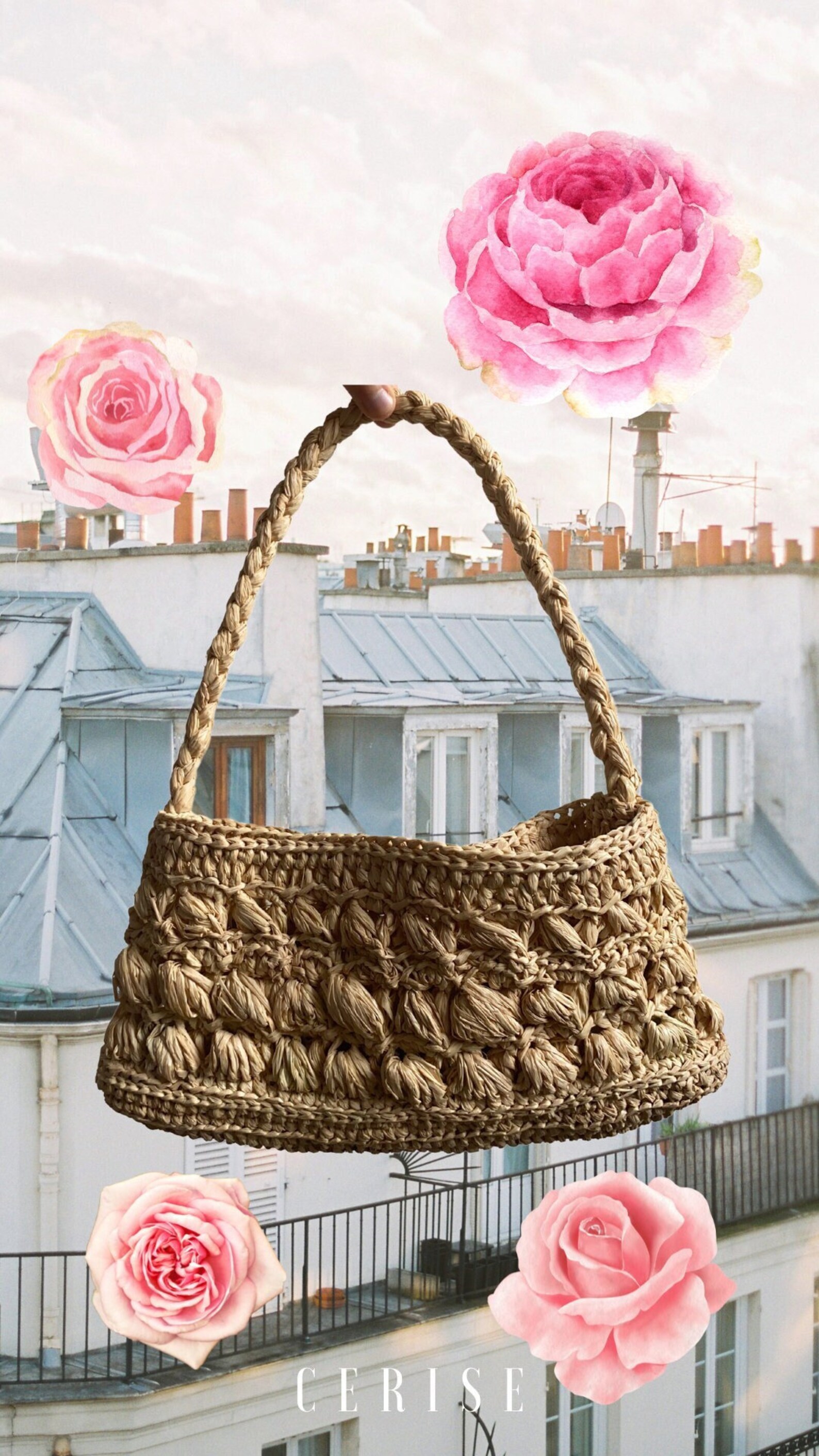 ISABELLE Parisian Crochet Raffia Basket Bag Straw Bucket - Etsy