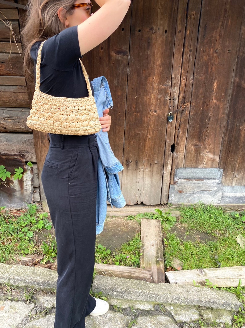 ISABELLE Parisian Crochet Raffia Basket Bag Straw Bucket - Etsy