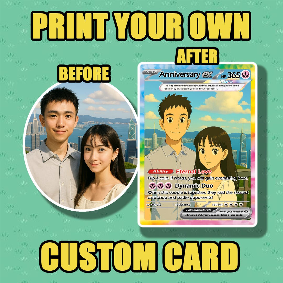 Personalized Cartoon Ghibli Anime Style Pokemon Card Custom Photo Art ...