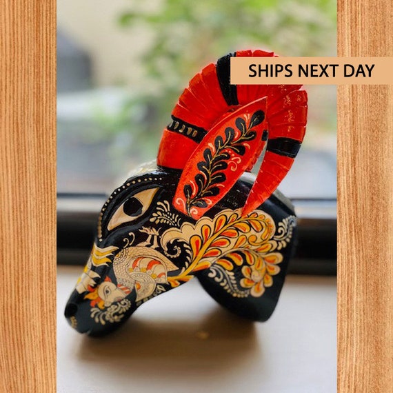 Red and Black Thooli Art Style Ram Head Wall Decor Sculpture | Etsy