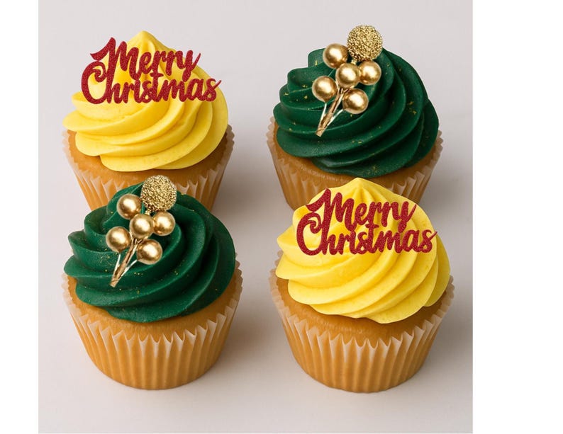 Merry Christmas Cupcake Toppers Glitter Holiday Cake Decorations Xmas ...