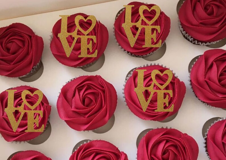 LOVE Cupcake Toppers Any Colour Customisable Valentines - Etsy