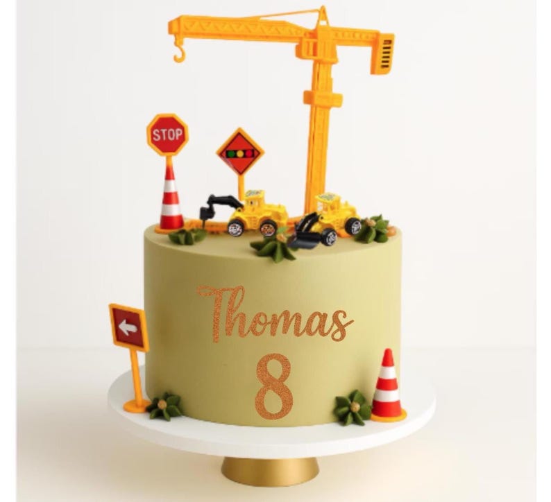 Personalised Construction Cake Topper Bundle Set Name Age Builder Theme ...