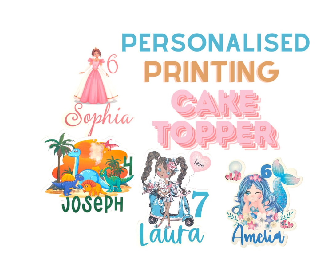 Personalised Cake Topper Birthday Printed Card Cake Decoration Glitter ...