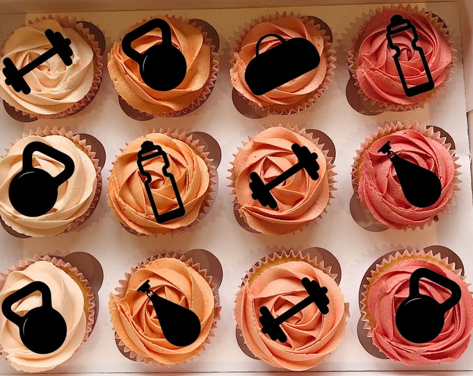 Kettlebell Cupcake Toppers, Fitness Cupcake Toppers, Weightlifter ...