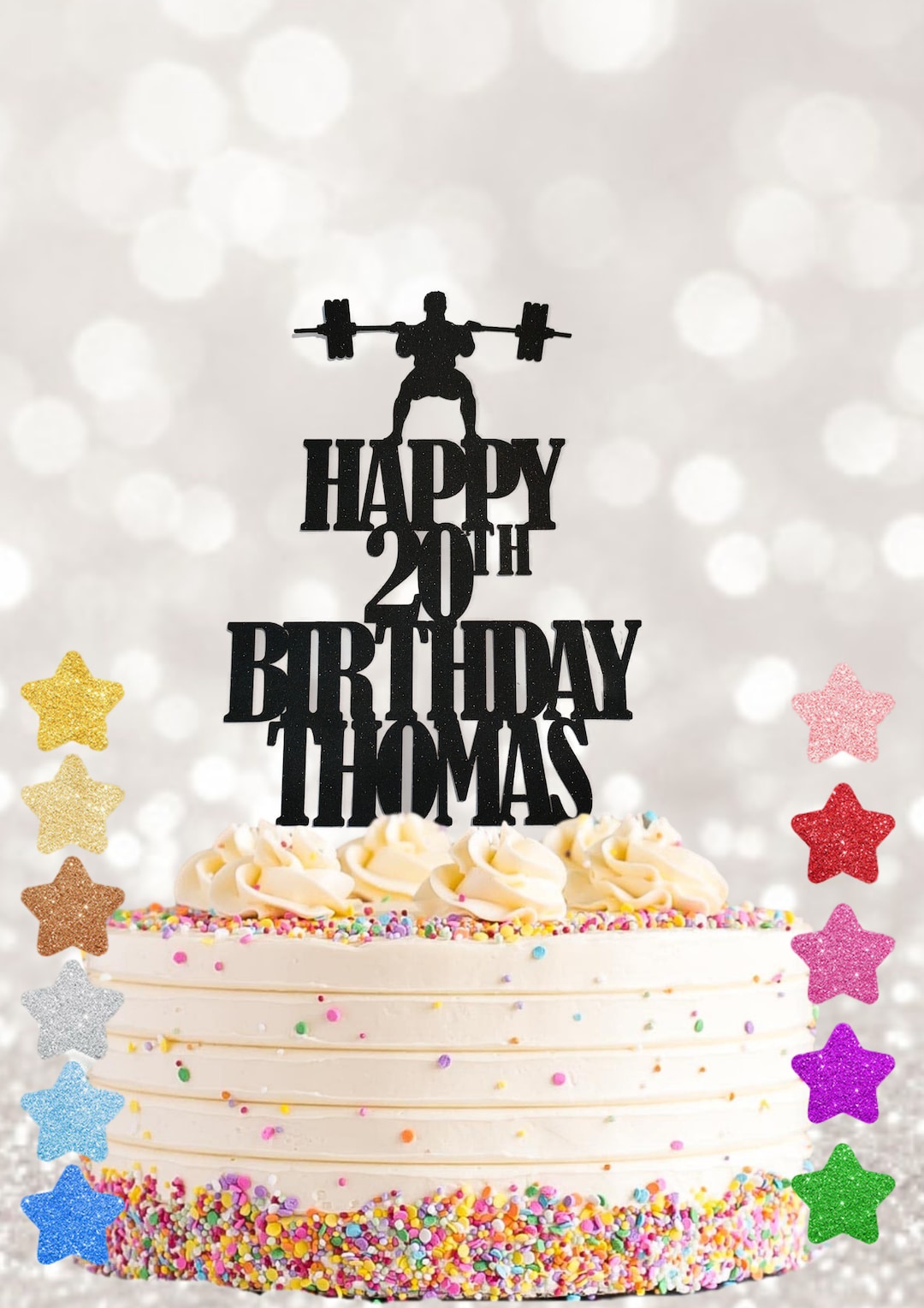 Weightlifting Cake Topper, Personalised Gym Cake Toper, Birthday Cake ...