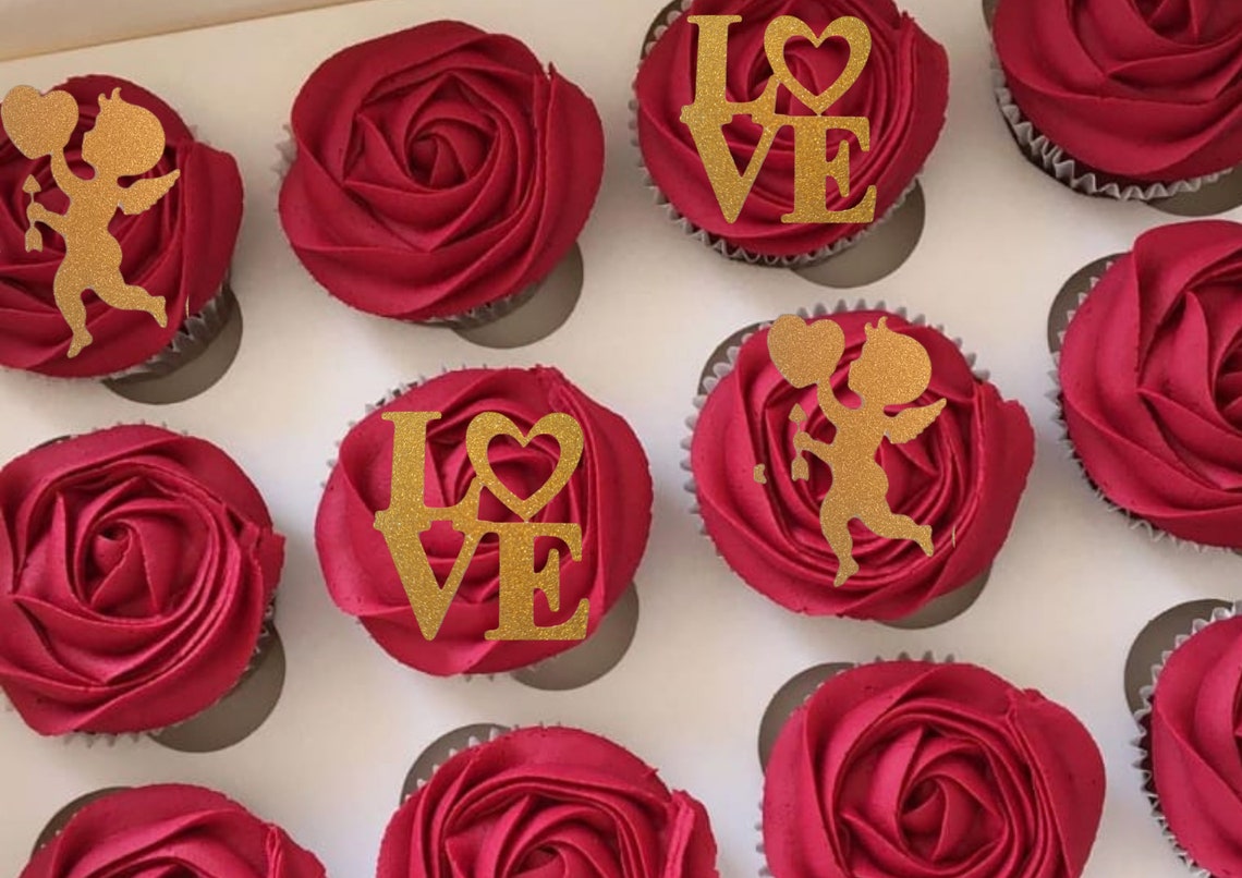 LOVE Cupcake Toppers Any Colour Customisable Valentines - Etsy