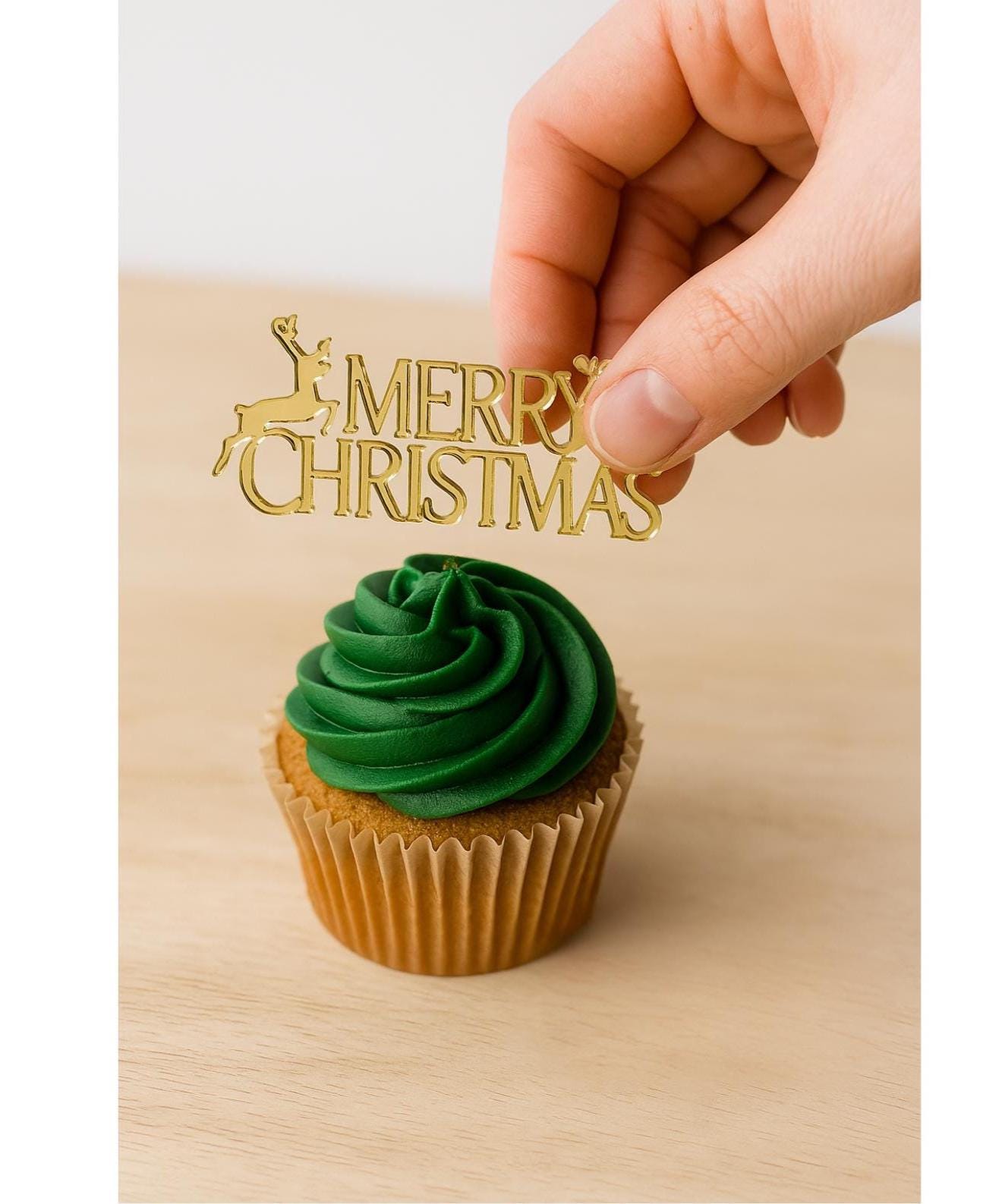 Merry Christmas Cupcake Toppers Reindeer Acrylic Decorations Festive ...