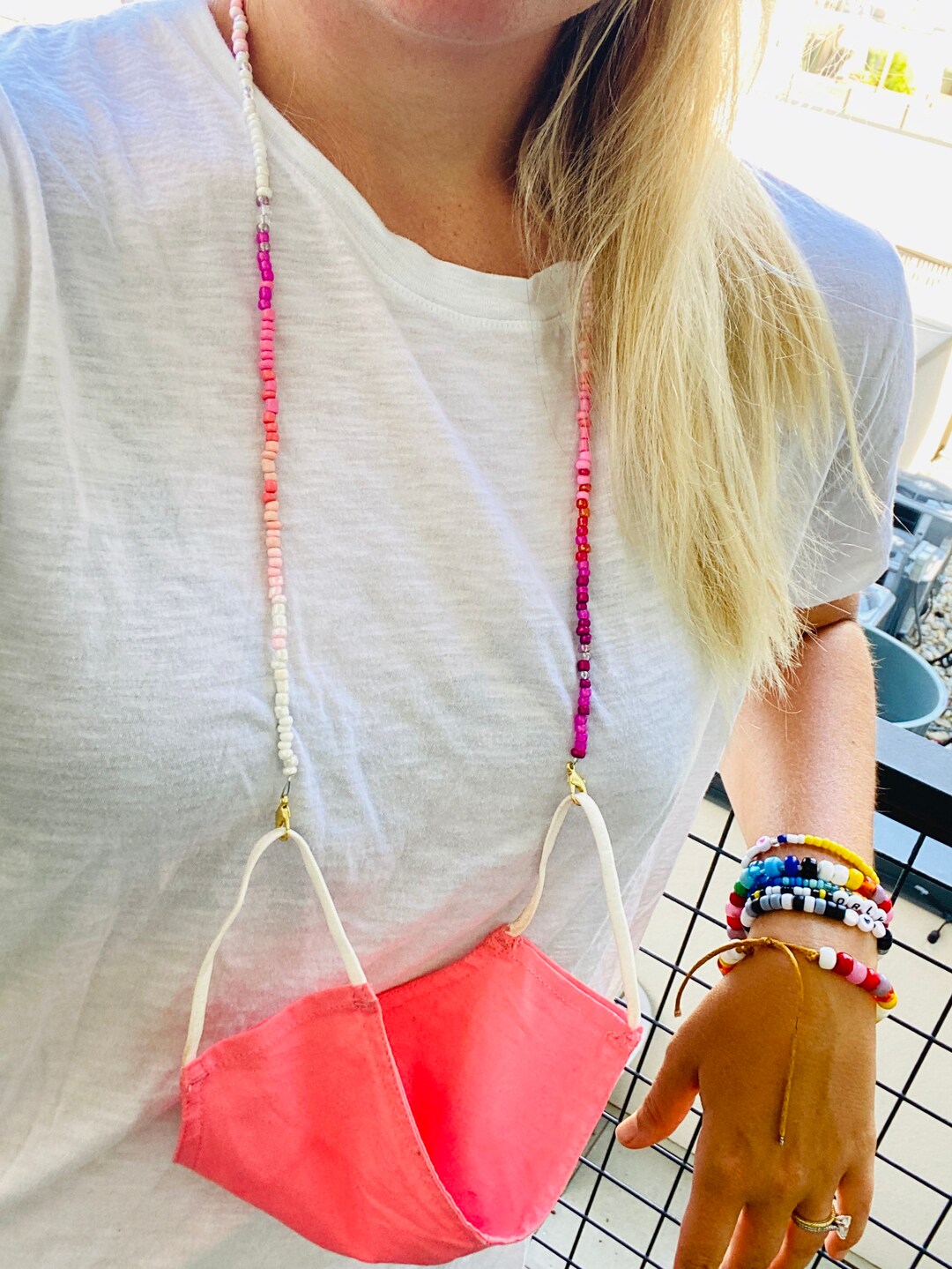 Mask Lanyard Chain for Adults and Kids, Multi Color Beaded With Gold ...