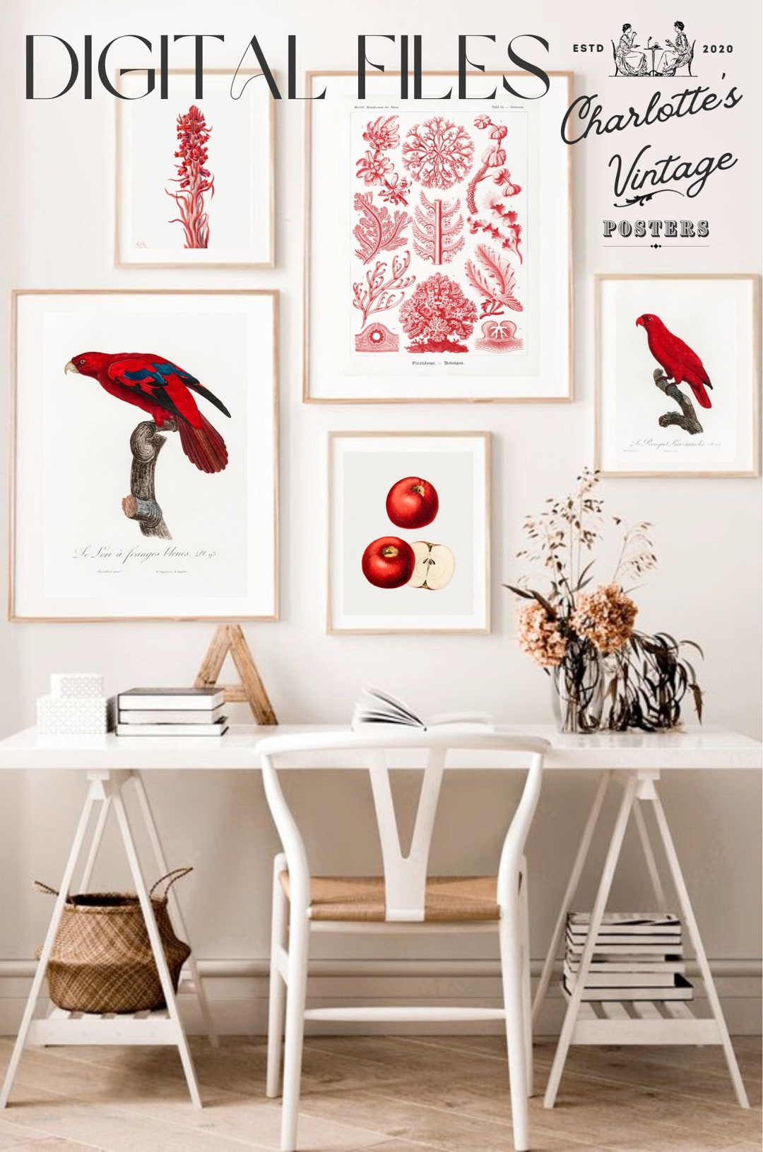 Printable Vintage Art | Red Poster Set | Color Theory Wall Art | Red ...