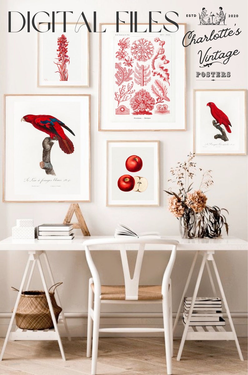 Printable Vintage Art Red Poster Set Color Theory Wall Art Red Color ...