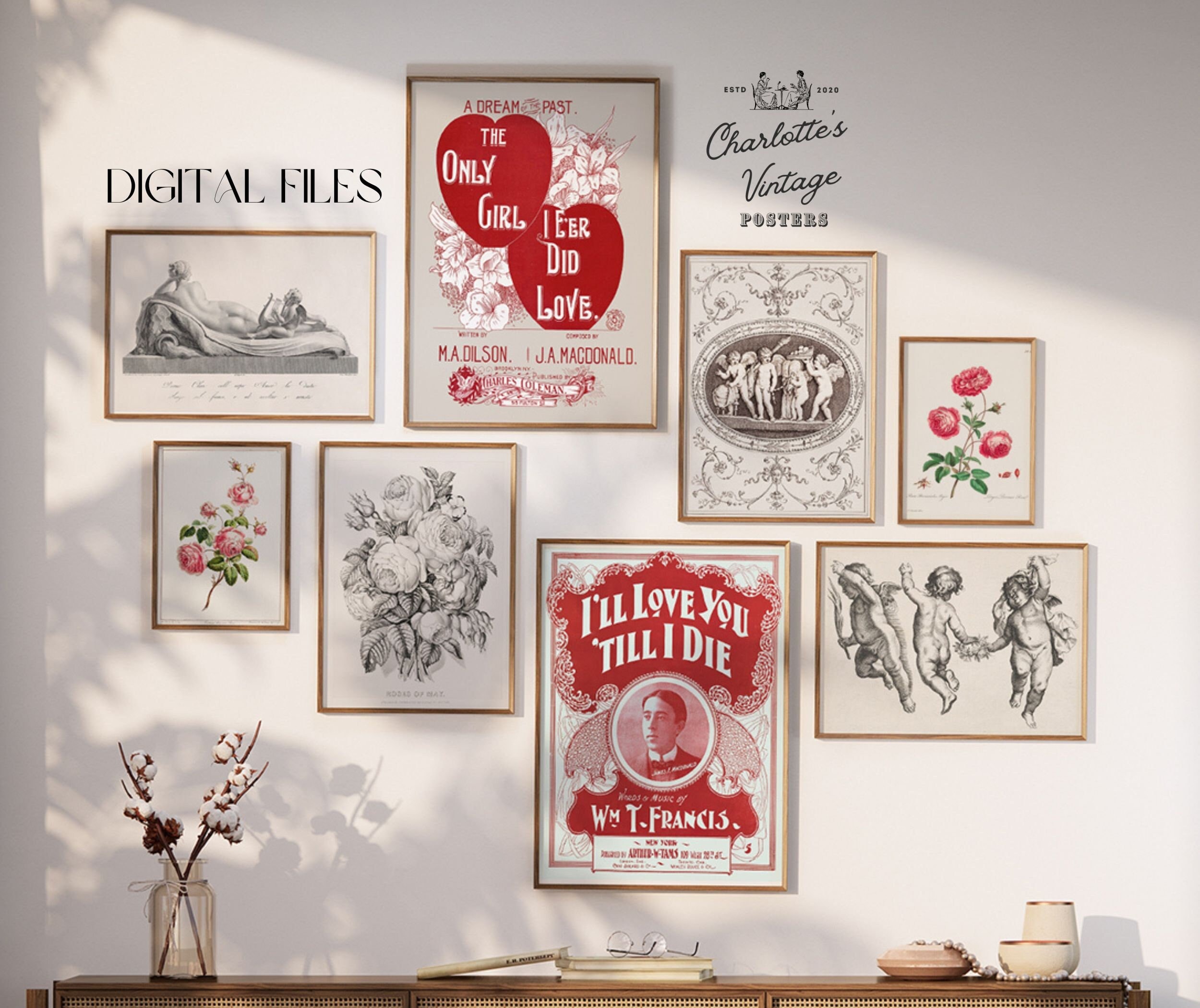 Vintage Valentine's Day Prints Set of 8 Vintage Posters Retro Romantic ...