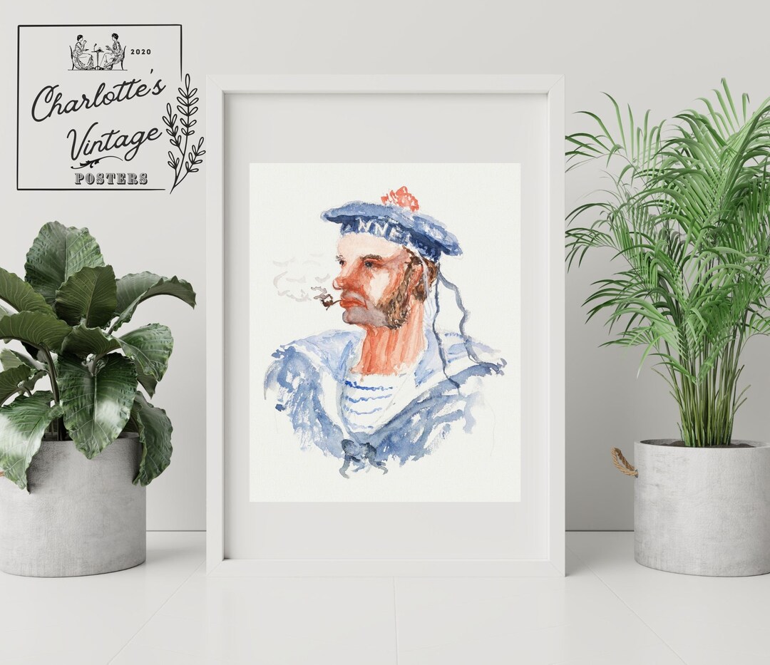 Vintage Sailor Poster Blue Home Decor Home Office Decor Blue Poster ...