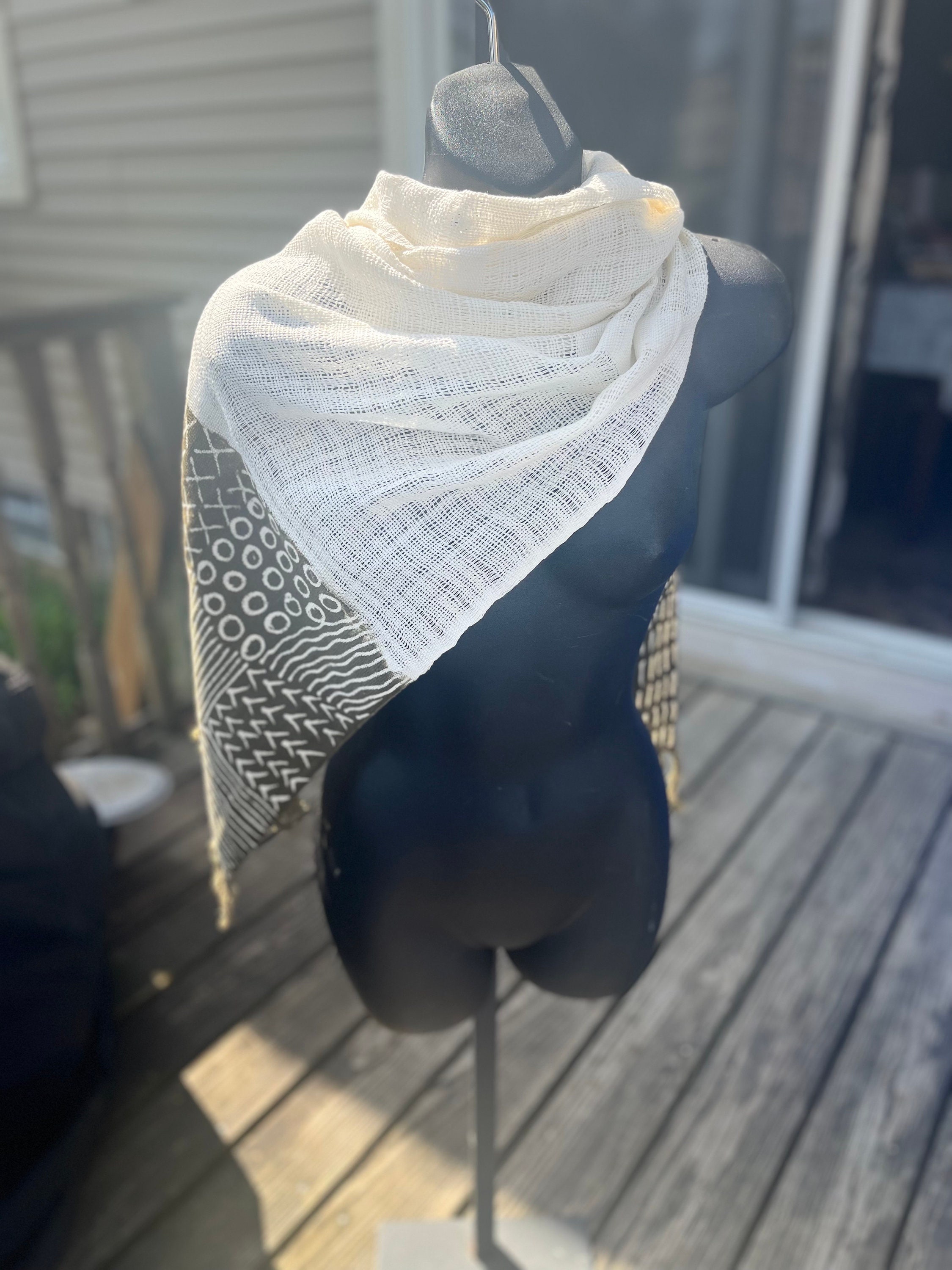Dark Green and off White Geometric Scarf Traditonal Bogolan Malian ...