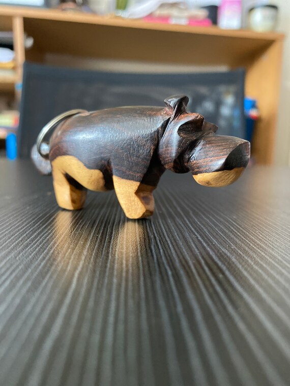 AUTHENTIC BLACK and Tan Mali hippo CARVING Keychain - Etsy