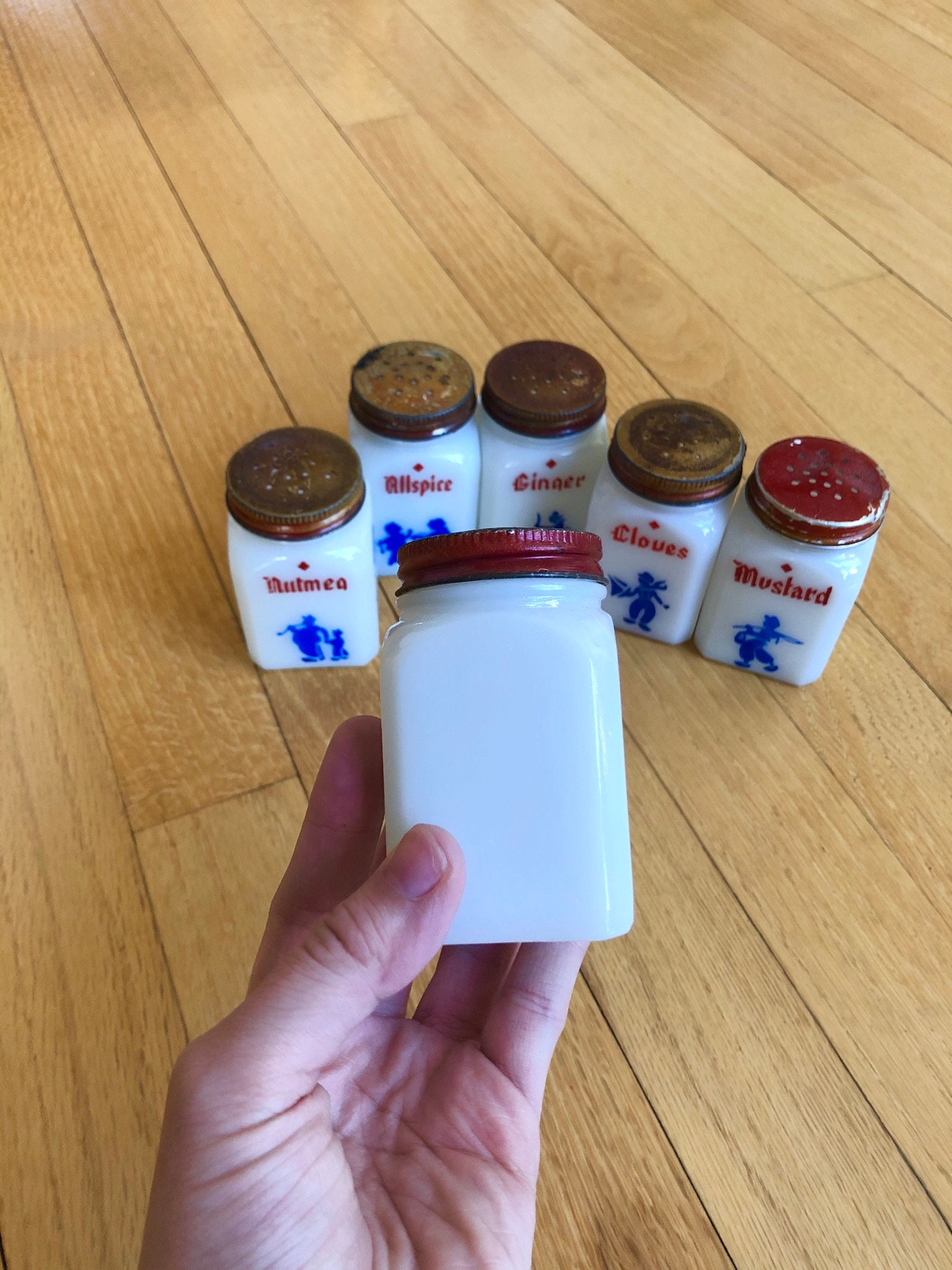 Vintage 1940s Milk Glass With Red Lid Hazel Atlas Spice Jars - Etsy