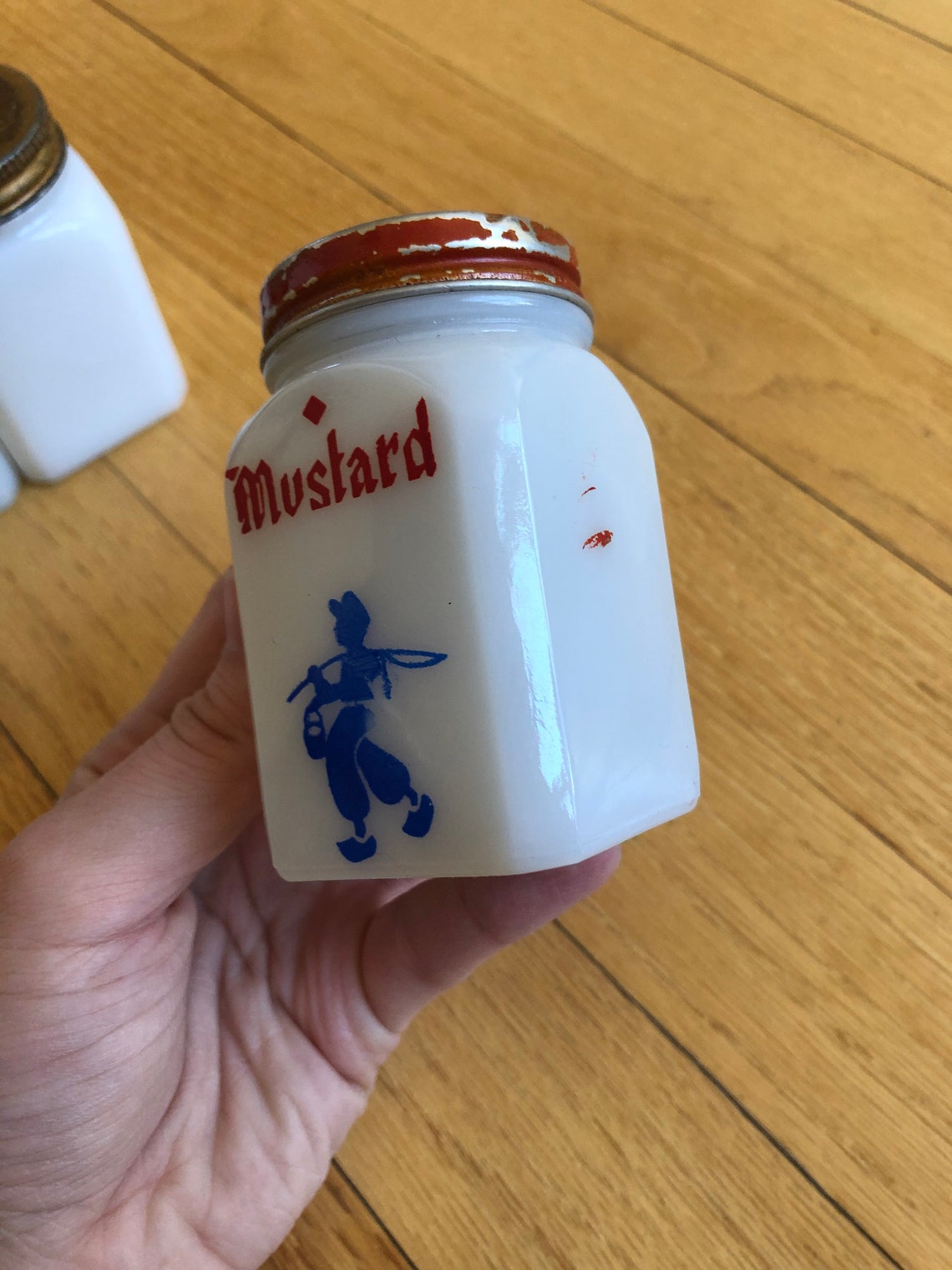 Vintage 1940s Milk Glass With Red Lid Hazel Atlas Spice Jars - Etsy