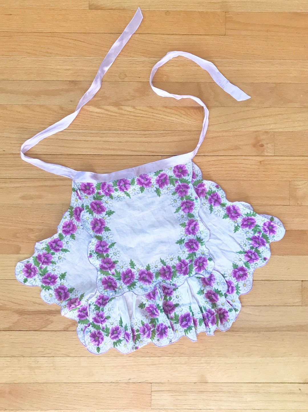 Lovely Purple Floral Semi Sheer Handkerchief Vintage Handmade Half ...