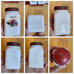 Vintage 1940s Calico Fruit Milk Glass With Red Lid Hazel Atlas Spice ...
