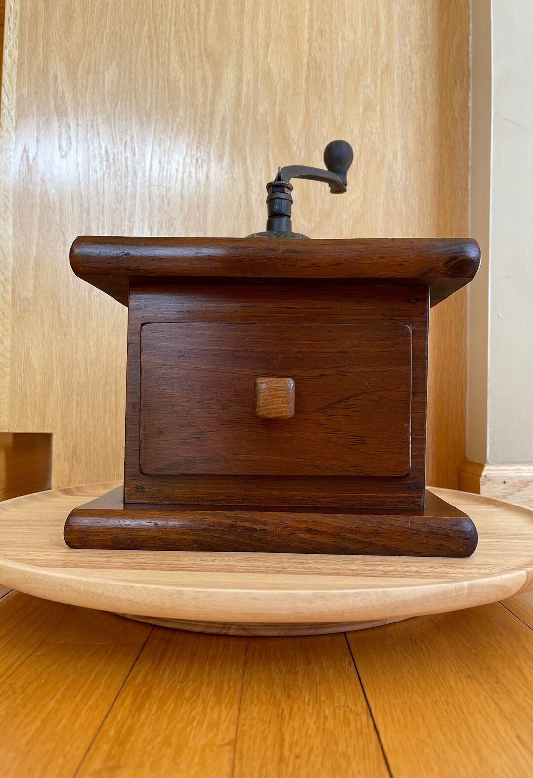 Vintage Counter Top Wooden Box With Metal Coffee Grinder - Etsy