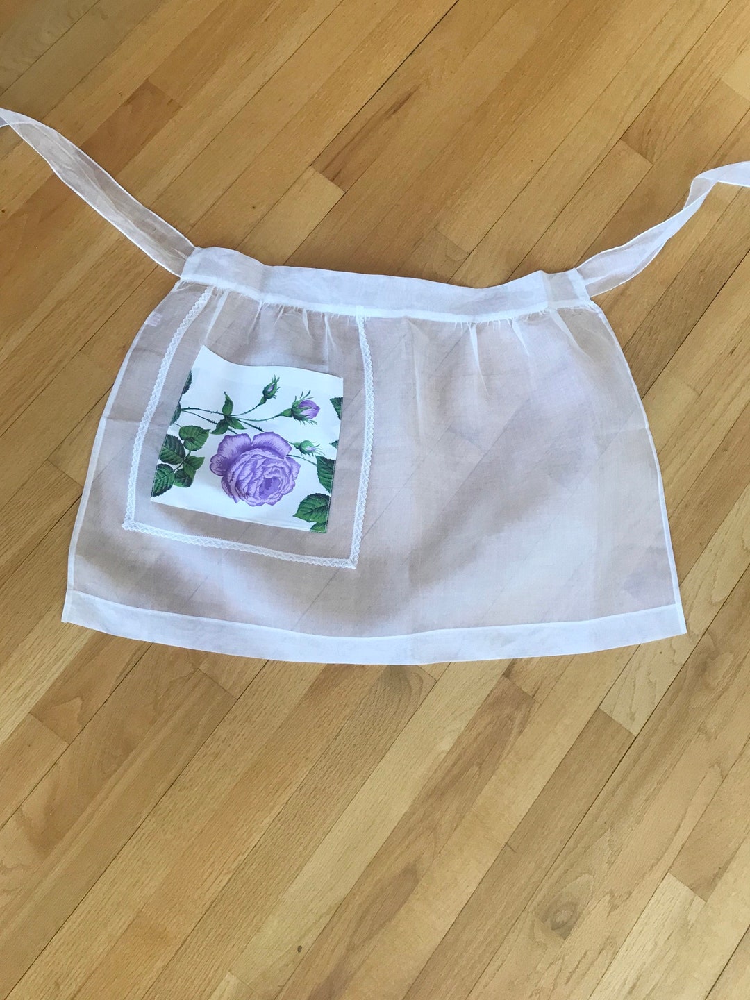 Gorgeous Sheer White Organdy With Purple Rose Applique on the Pocket ...