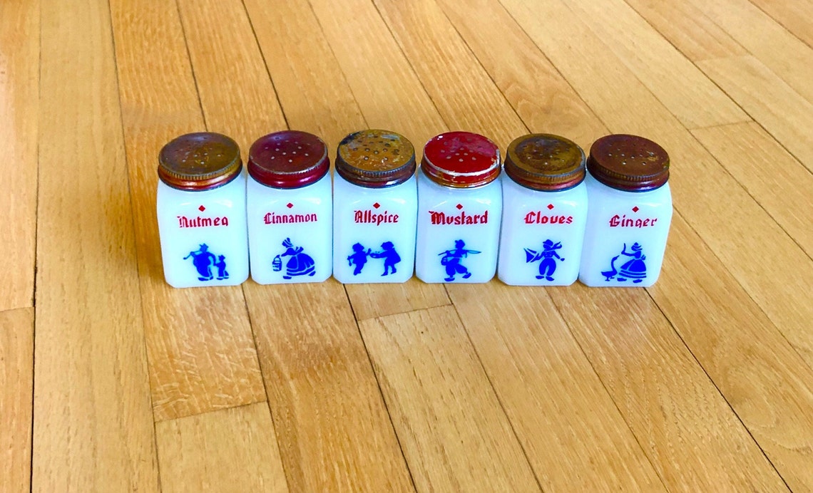 Vintage 1940s Milk Glass With Red Lid Hazel Atlas Spice Jars - Etsy