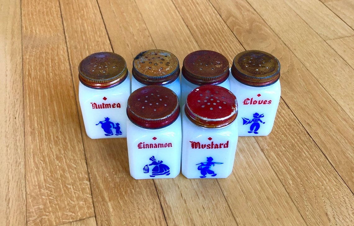 Vintage 1940s Milk Glass With Red Lid Hazel Atlas Spice Jars - Etsy