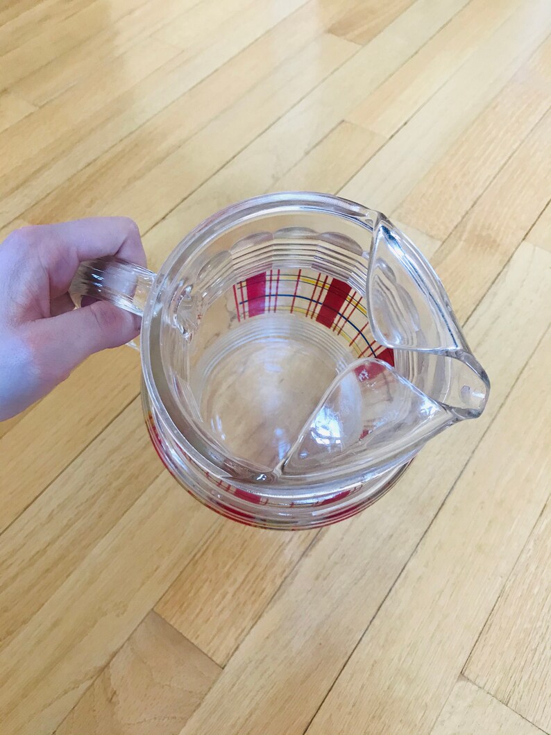 Plaid Patterned Mid Century Vintage Hazel Atlas Large Ice Lip Ribbed ...