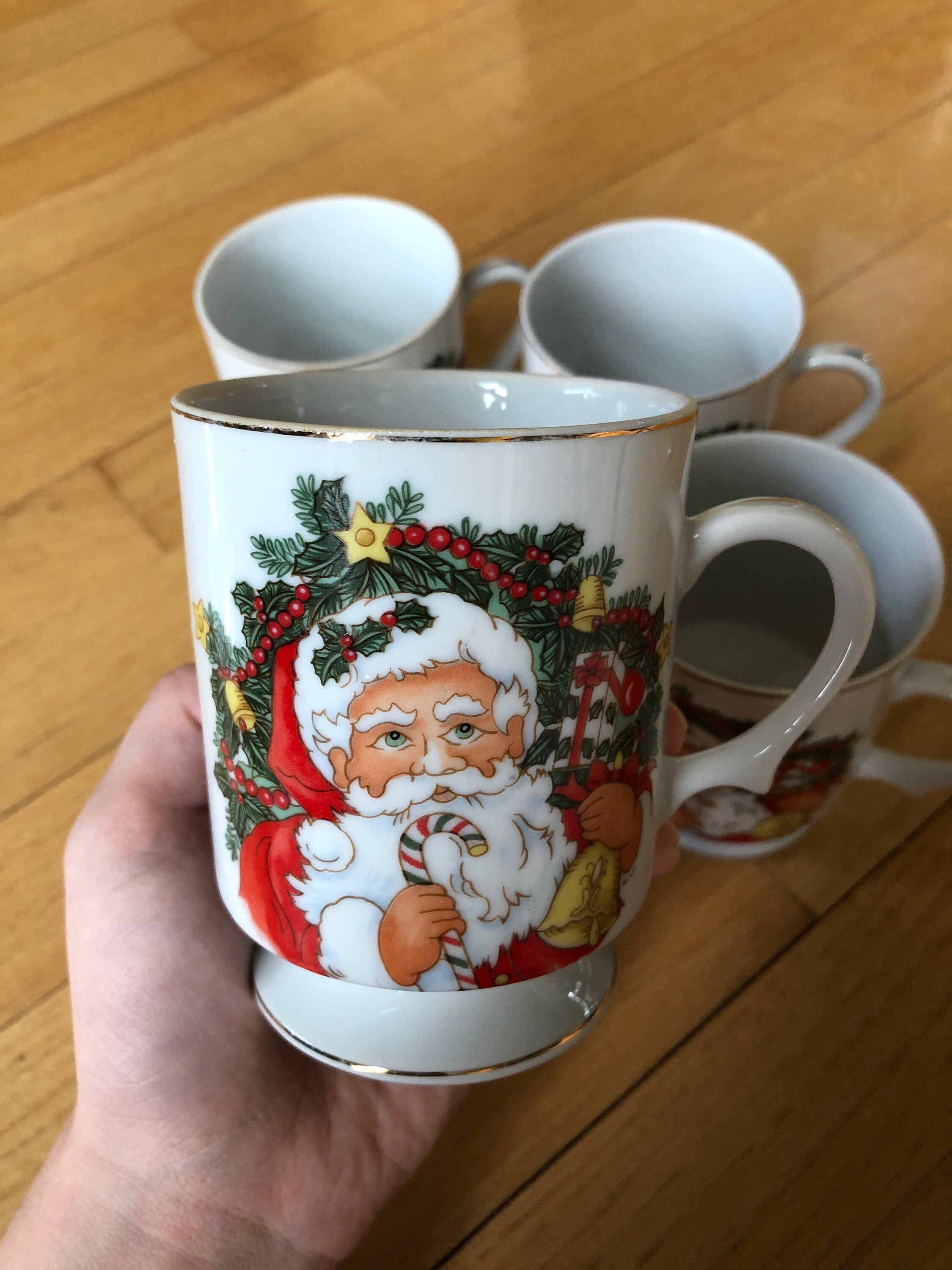 Vintage Lefton China Hand Painted Santa Mugs Set of Four - Etsy