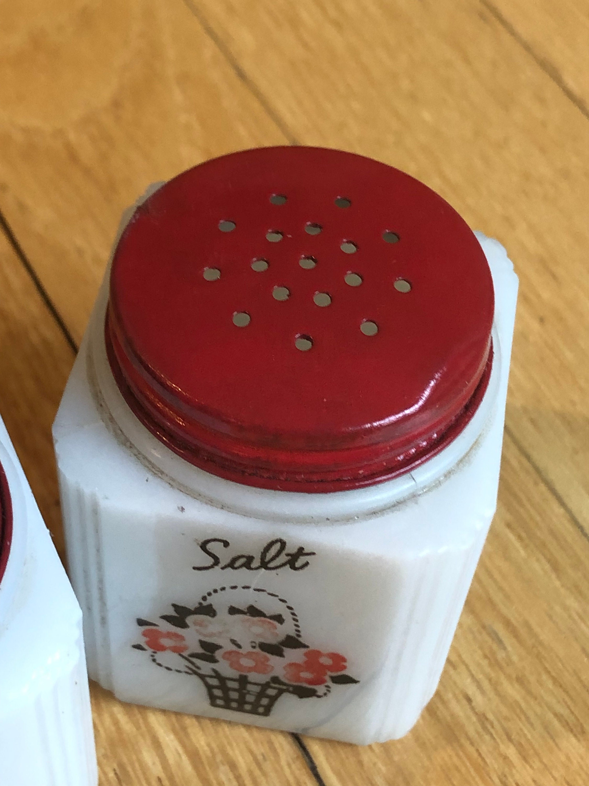 Vintage Mid Century Tipp City Floral Print Milk Glass Red Lid - Etsy