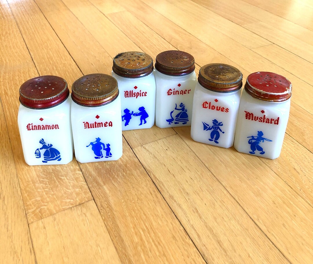 Vintage 1940s Milk Glass With Red Lid Hazel Atlas Spice Jars Set of 6 ...