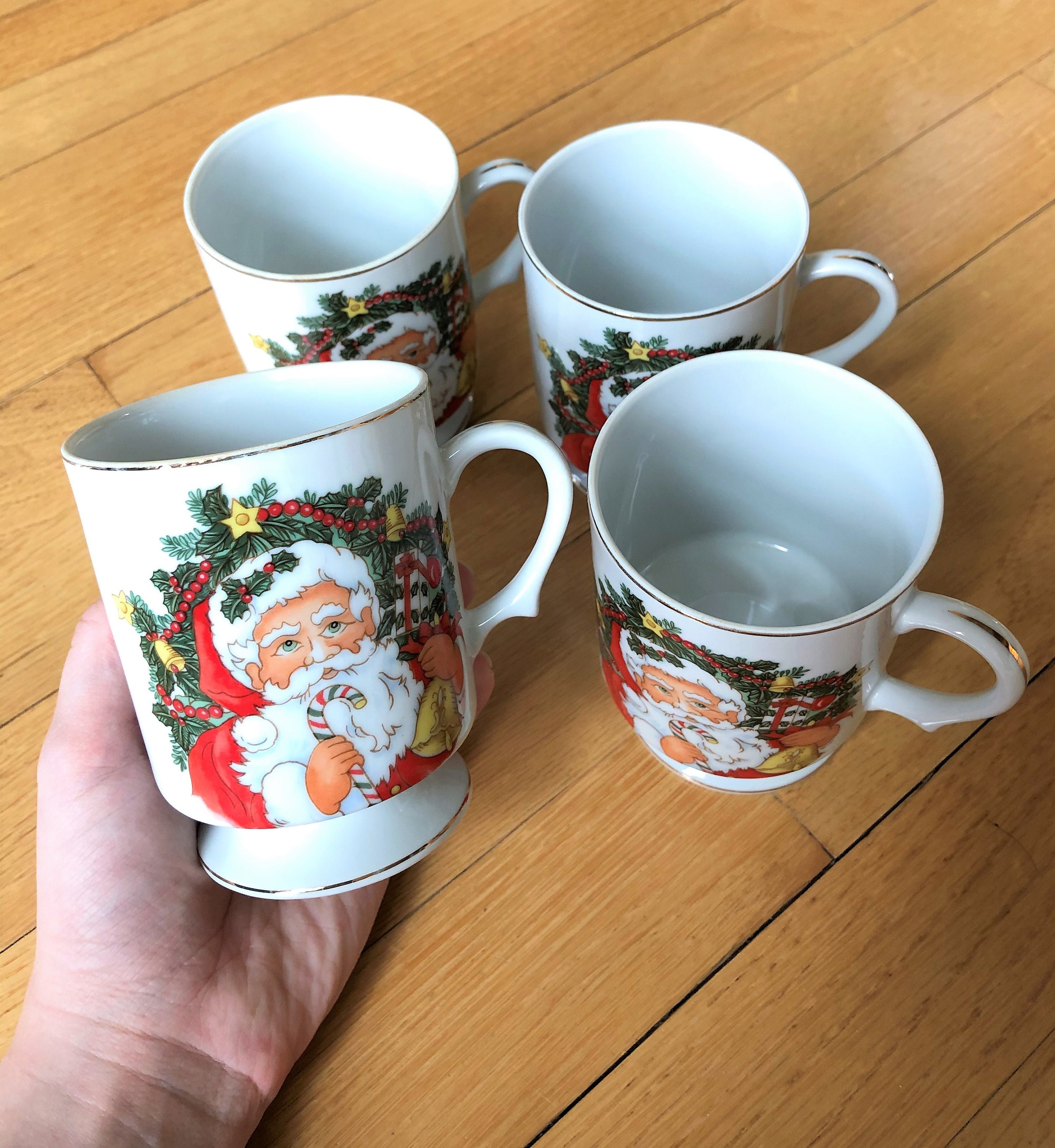 Vintage Lefton China Hand Painted Santa Mugs Set of Four - Etsy