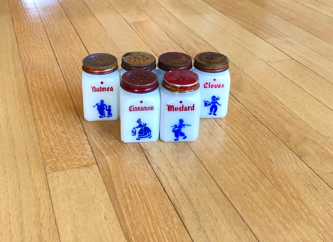 Vintage 1940s Milk Glass With Red Lid Hazel Atlas Spice Jars - Etsy