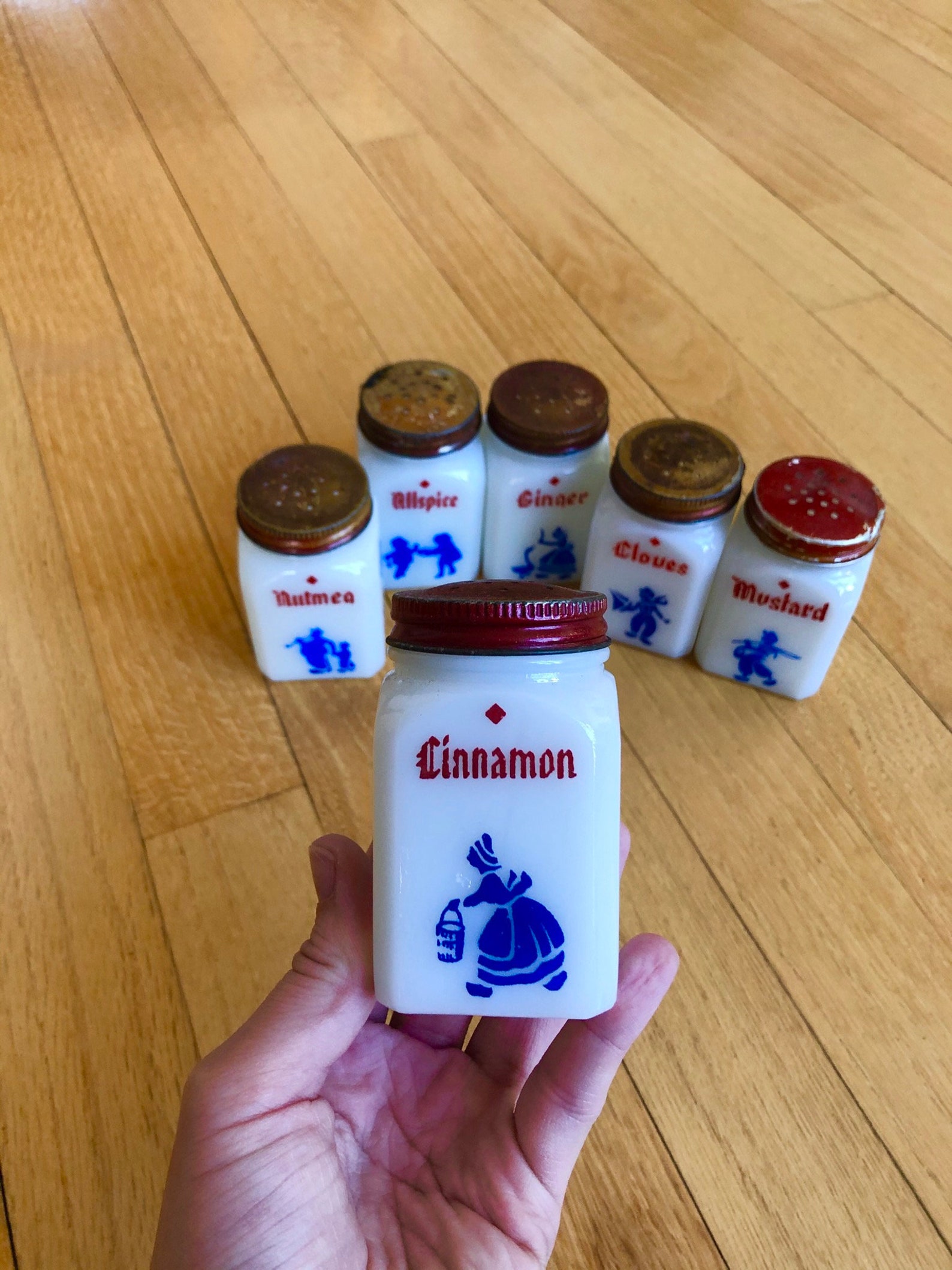 Vintage 1940s Milk Glass With Red Lid Hazel Atlas Spice Jars - Etsy
