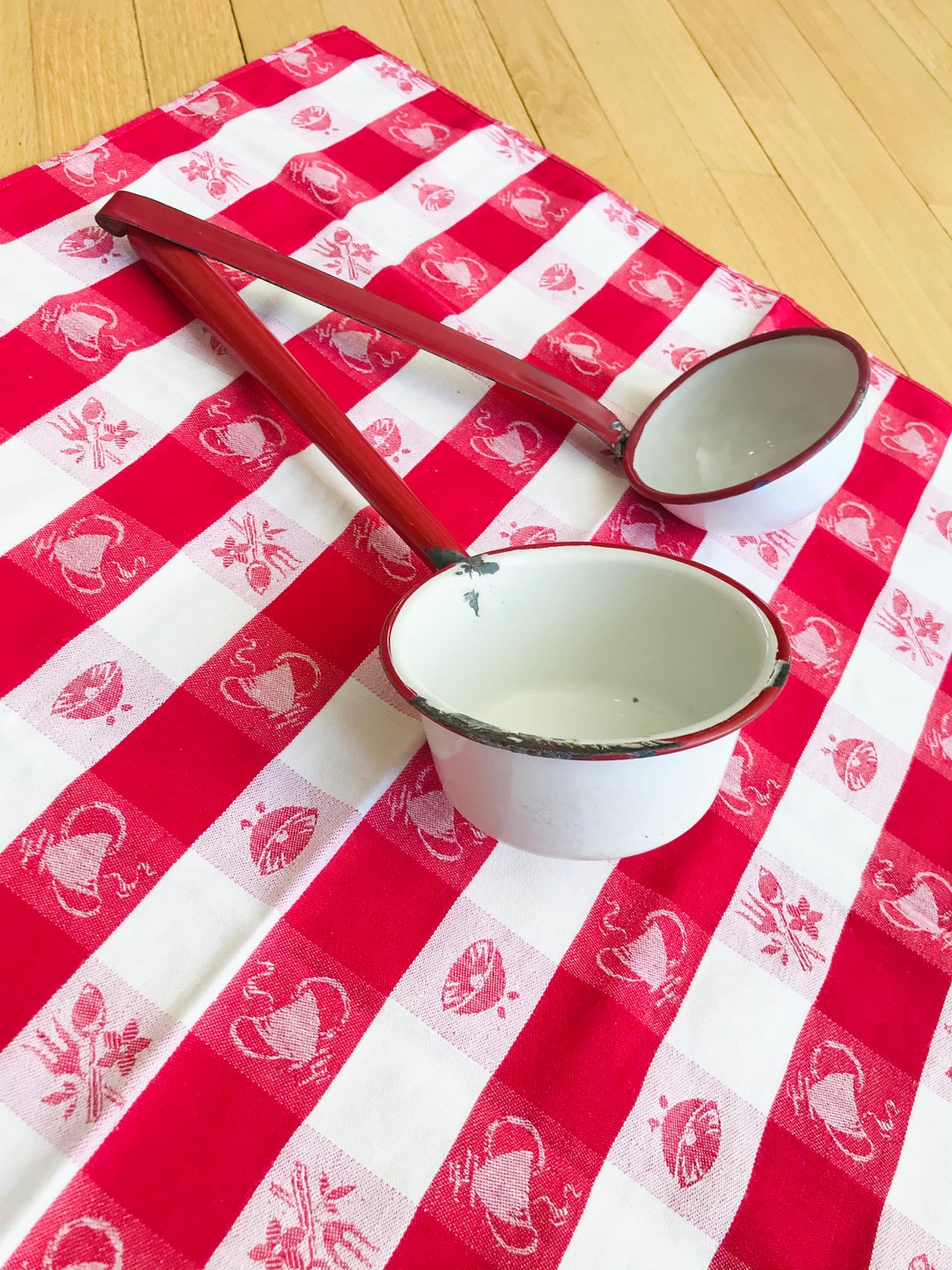 Mid Century Vintage Large Metal Red and White Soup Ladles - Etsy