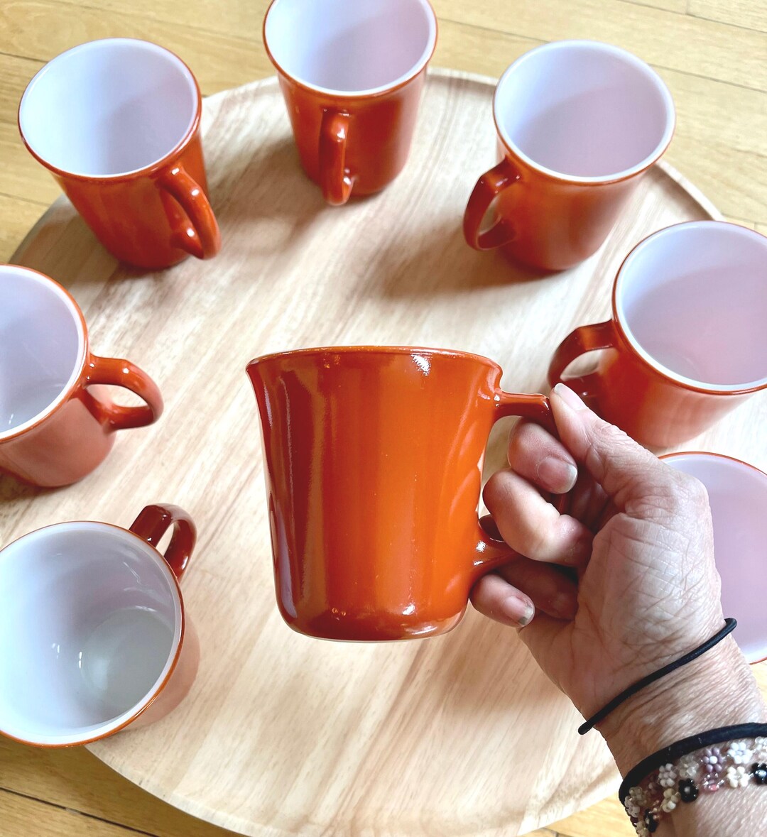 Vintage Burnt Orange Pyrex Milk Glass Mugs Set of Eight - Etsy