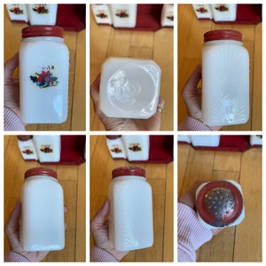 Vintage 1940s Calico Fruit Milk Glass With Red Lid Hazel Atlas Spice ...