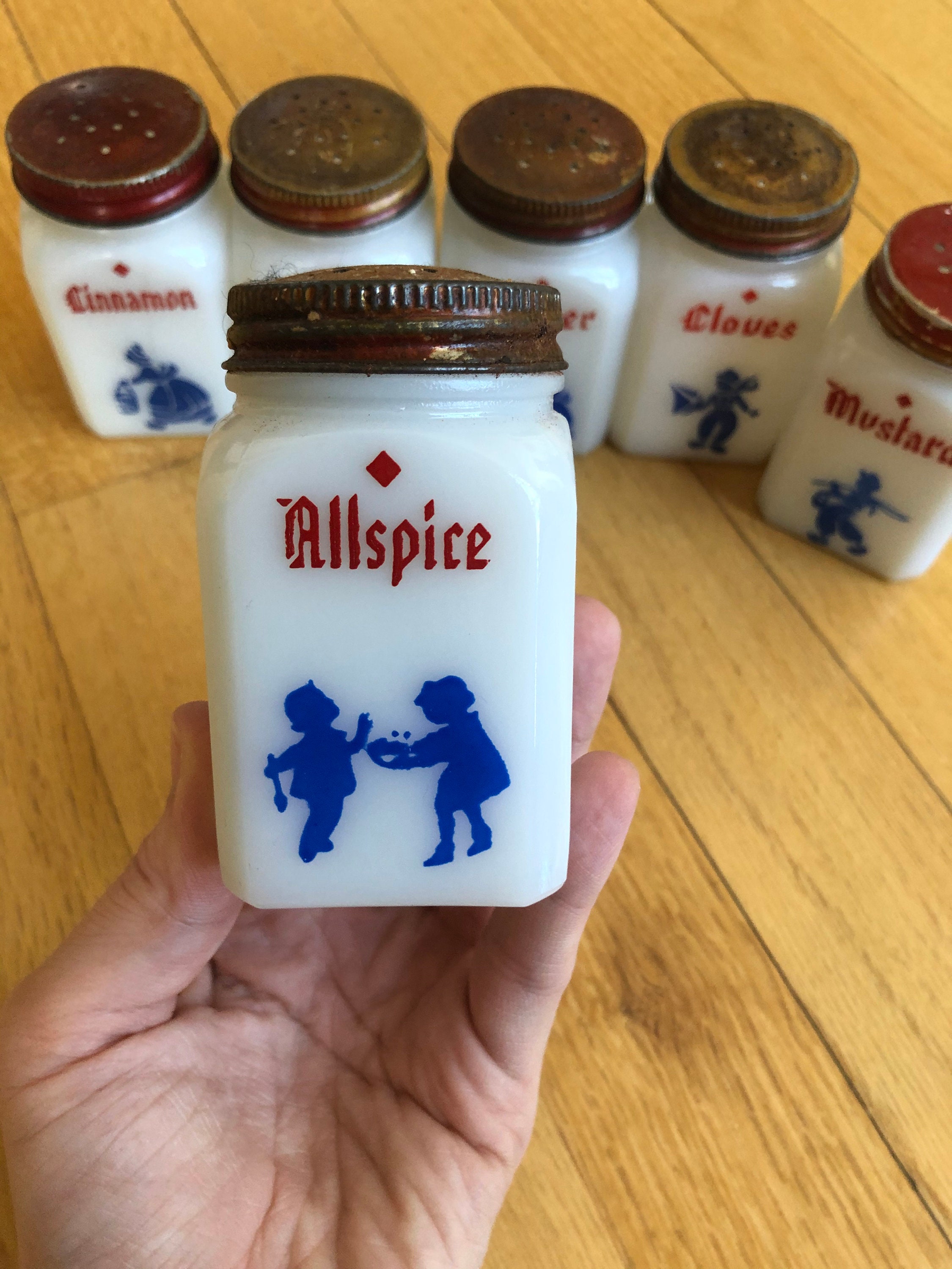 Vintage 1940s Milk Glass With Red Lid Hazel Atlas Spice Jars - Etsy