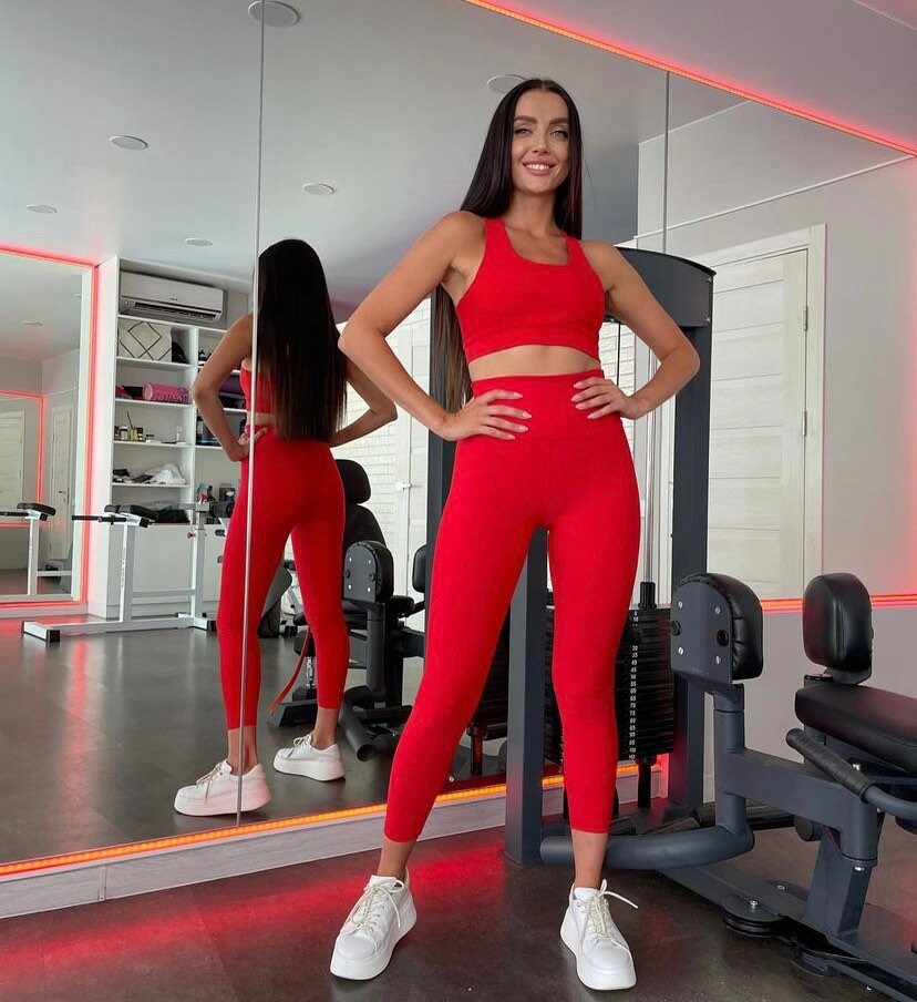 Red Cross Back Sports Bra Activewear Set Top Yoga Gym Dance Aerial Pole ...