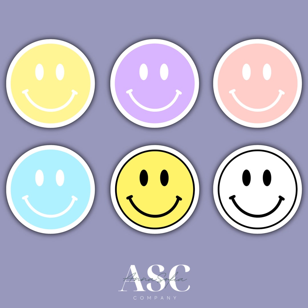 Smily Face Sticker Pack, Laptop Sticker, Aesthetic, Water Bottle ...